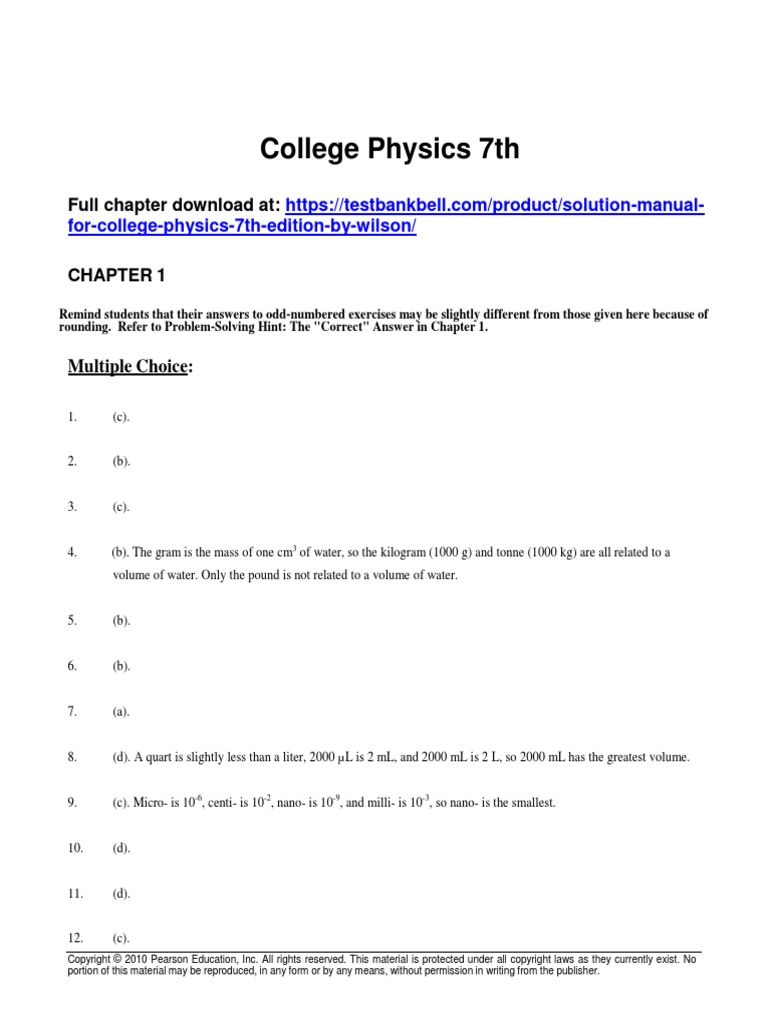 Solution Manual For College Physics 7th Edition by Wilson | PDF | Ounce ...