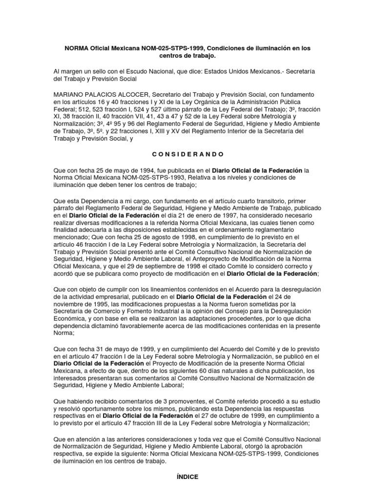Nom 025 STPS 1999 | PDF | Encendiendo | Medición