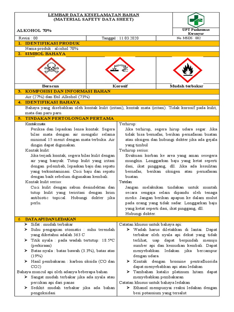 MSDS Alkohol 70% | PDF
