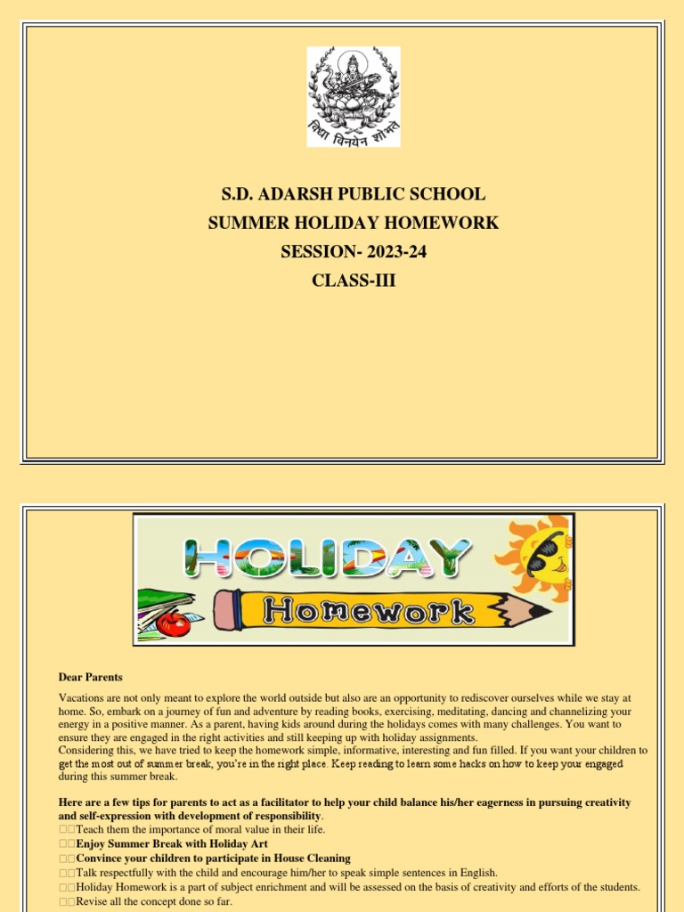 CLass-III Summer Holiday Homework | PDF | Grammatical Gender | Linguistics