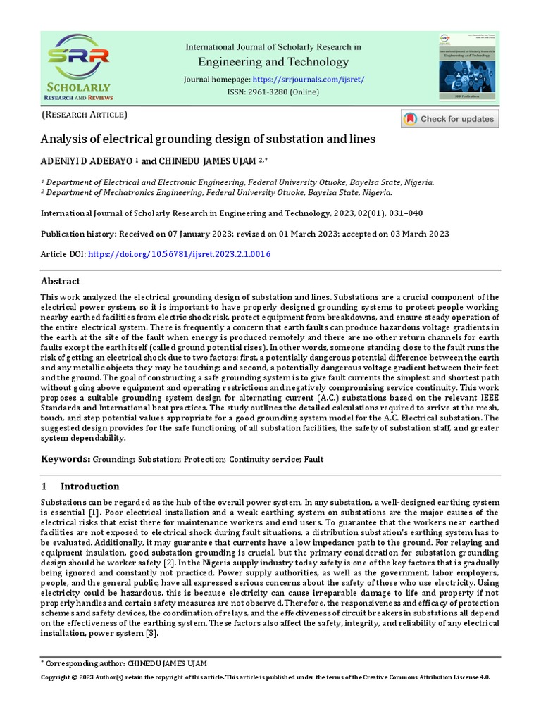 Analysis of Electrical Grounding Design of Substation and Lines - Journal Published | PDF ...