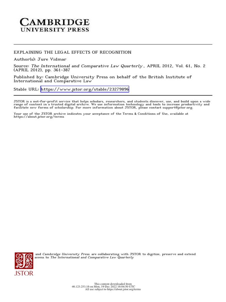 Explaining The Legal Effects of Recognition | PDF | Commonwealth Of ...
