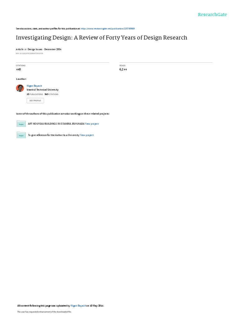 Bayazit, N. Investigating Design - A Review of Forty Years of Design ...