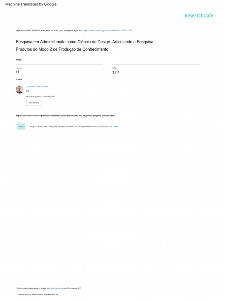 Van Aken, J. E. Management Research As A Design Science - Articulating ...