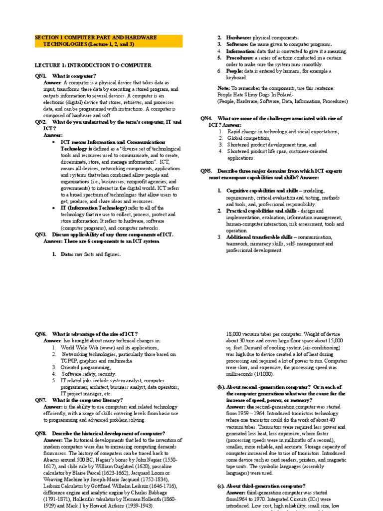 FOUNDATION ICT QNs | PDF | Computer Hardware | Central Processing Unit