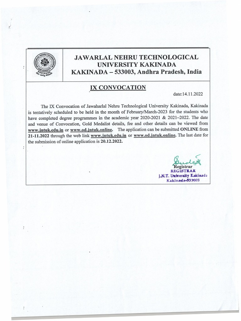 JNTUK IX Convocation Notification | PDF