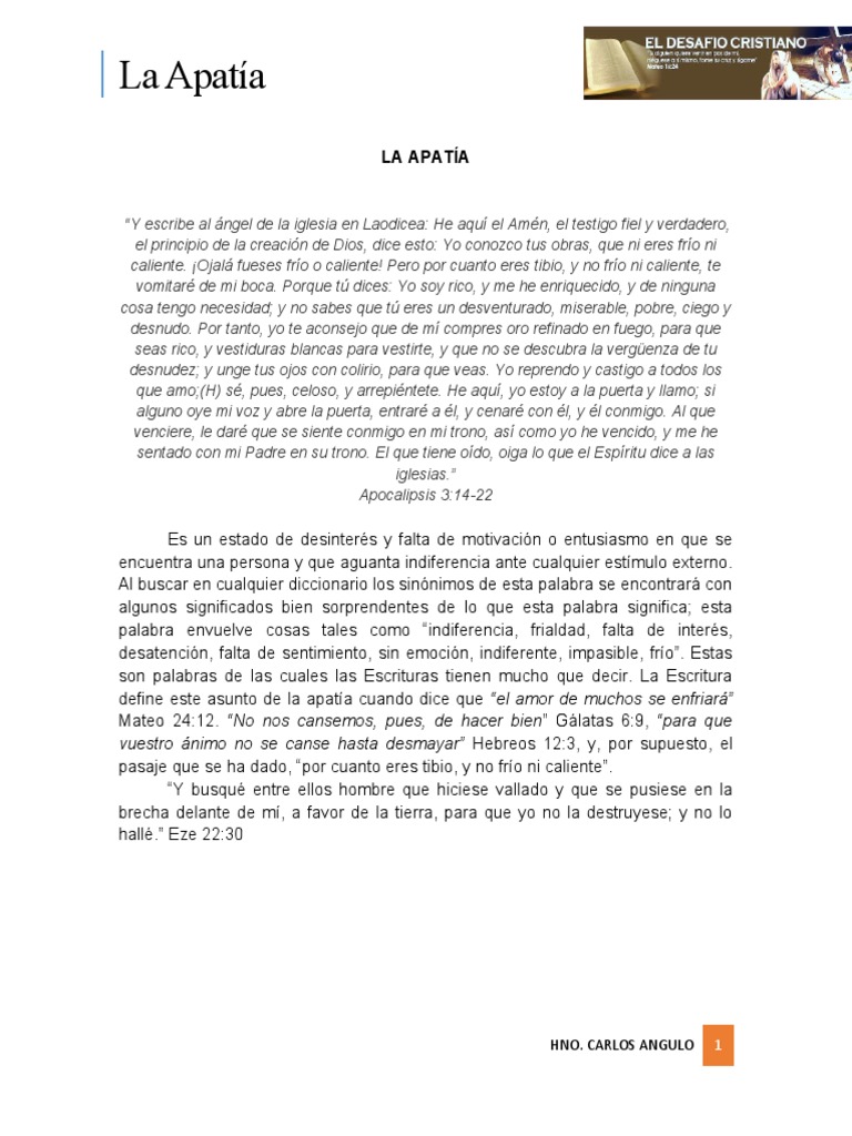 La Apatía | PDF | Oración | Santificación