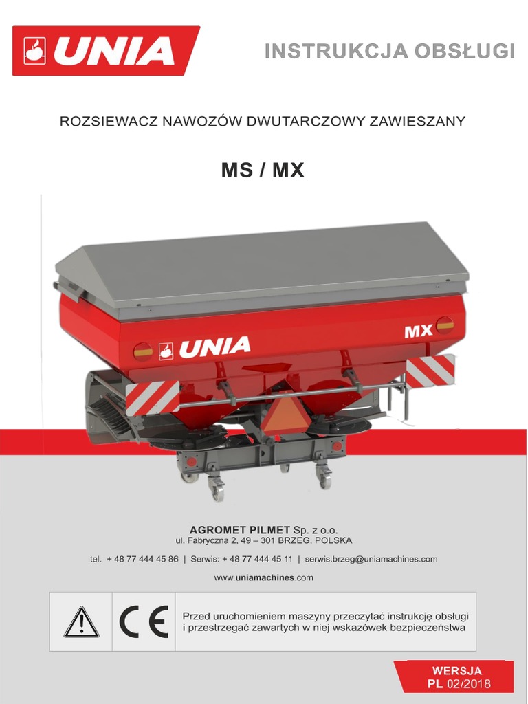 Instrukcja Rozsiewacz Unia MS - MX - 2018 | PDF