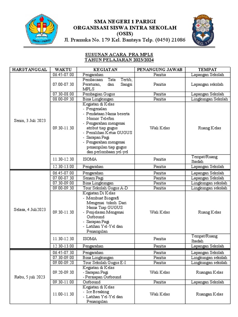Susunan Acara Pra Mpls | PDF