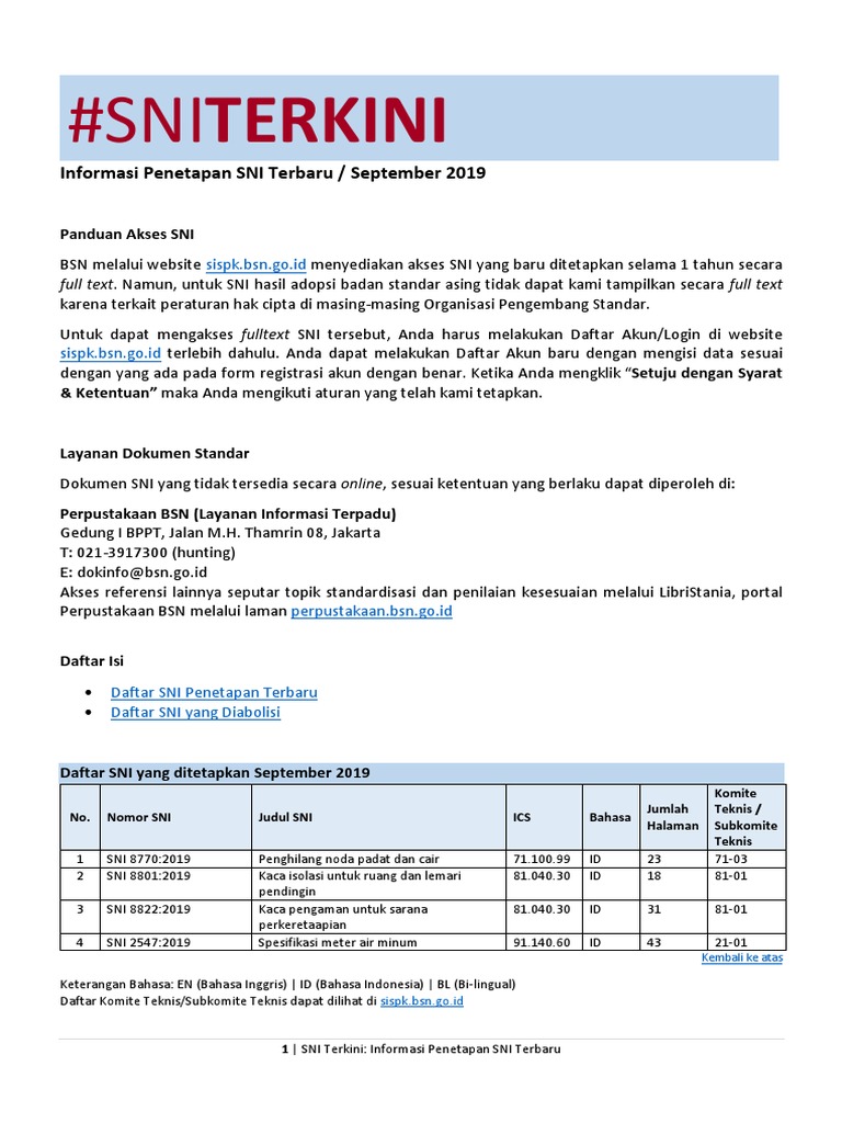 Daftar Sni Bps | PDF