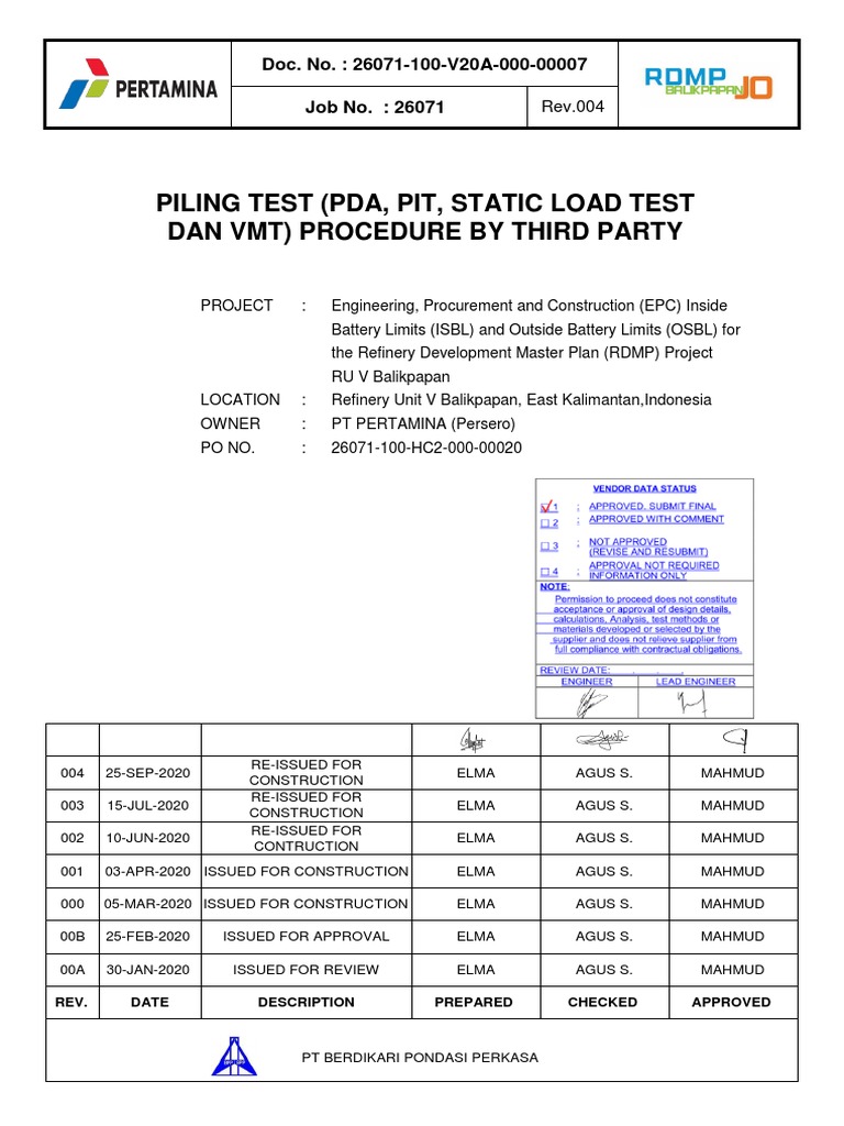 26071-100-V20A-000-00007 - 004 - Piling Test (PDA, PIT, Static Load ...