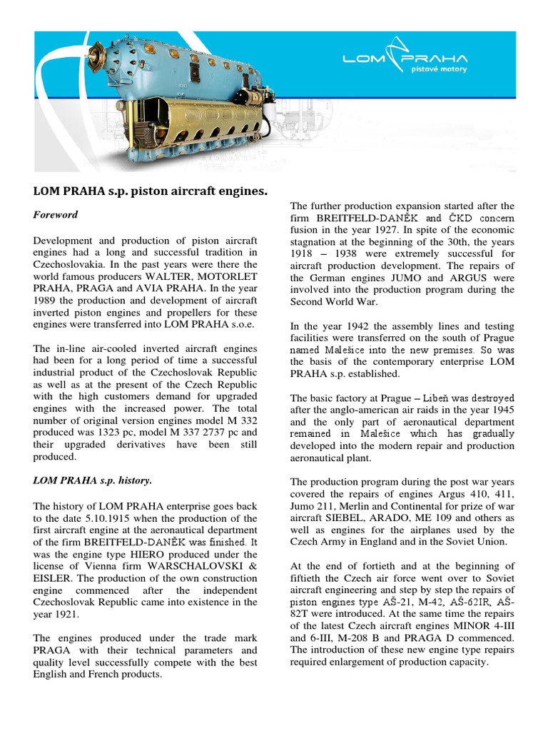 LOM Praha Piston Engines | PDF | Horsepower | Engines