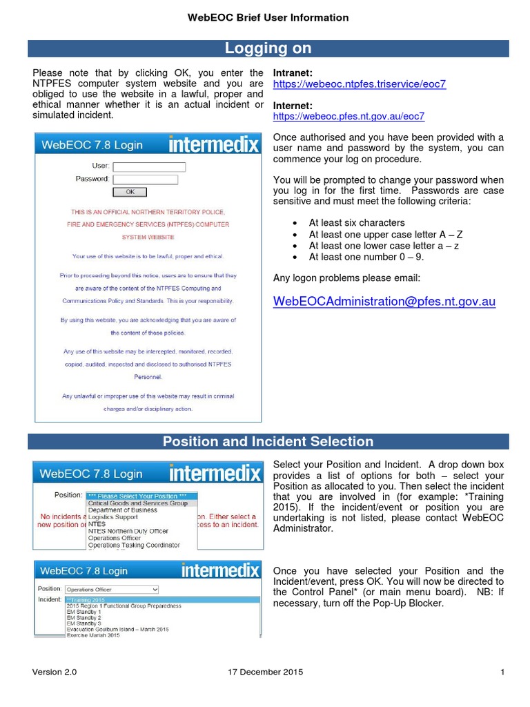 WebEOC Quick Guide 2016 | PDF | Login | Password