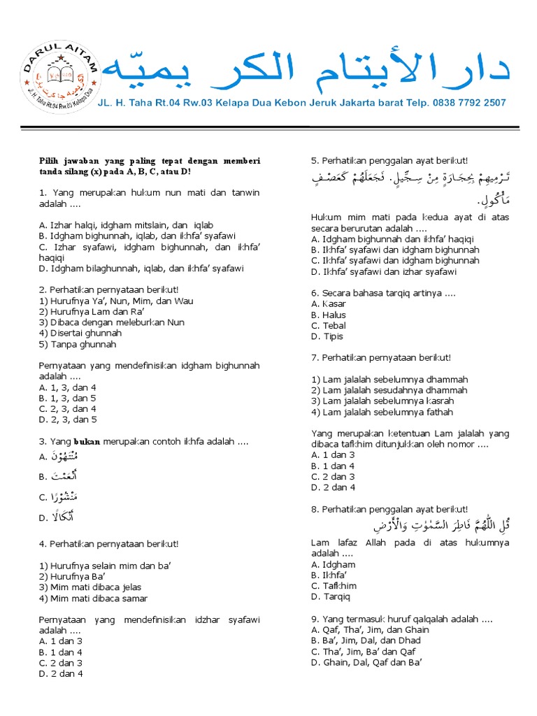 Soal Tajwid | PDF | Seni & Disiplin Bahasa