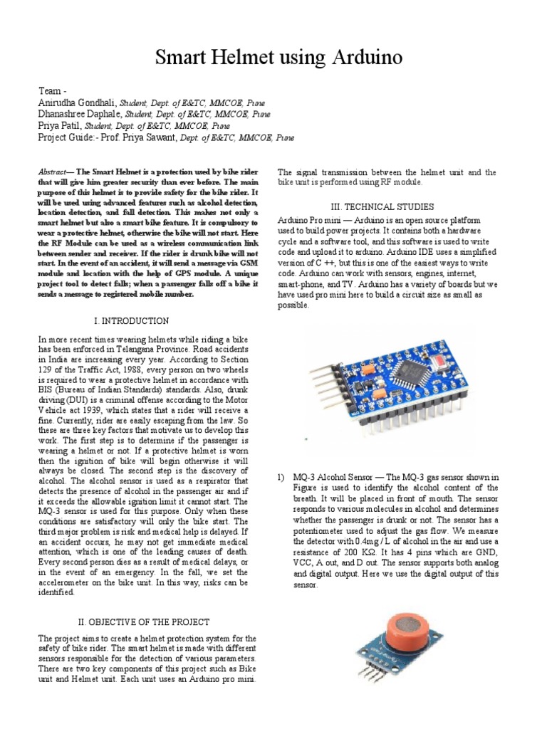 Smart Helmet Using Arduino | PDF | Accelerometer | Radio Smart Helmet Using Arduino | PDF | Accelerometer | Radio