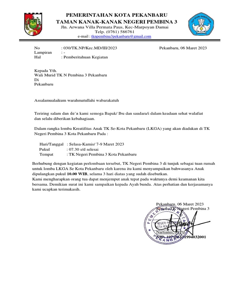 030 - Surat Pemberitahuan Wali Murid | PDF