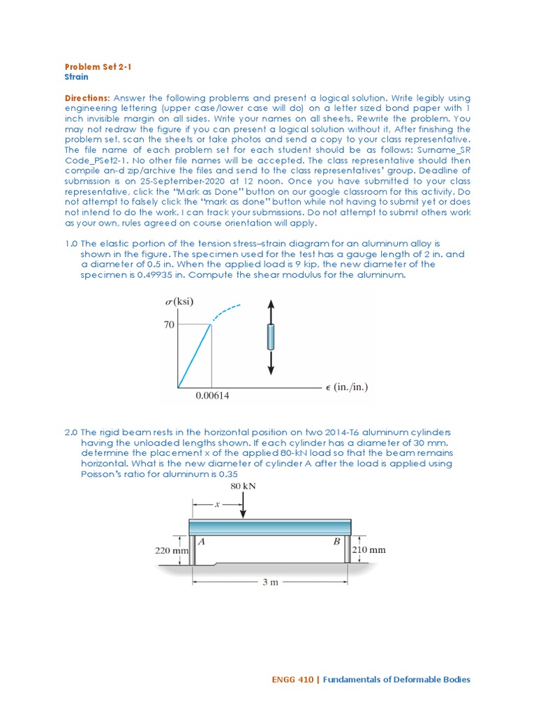 ENGG 410 Problem Set 2-1 - Mechanical Properties | PDF | Young's Modulus | Elasticity (Physics)