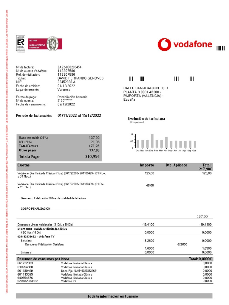 Factura Vodafone PDF.1 | PDF | Telefonía móvil | Comunicación