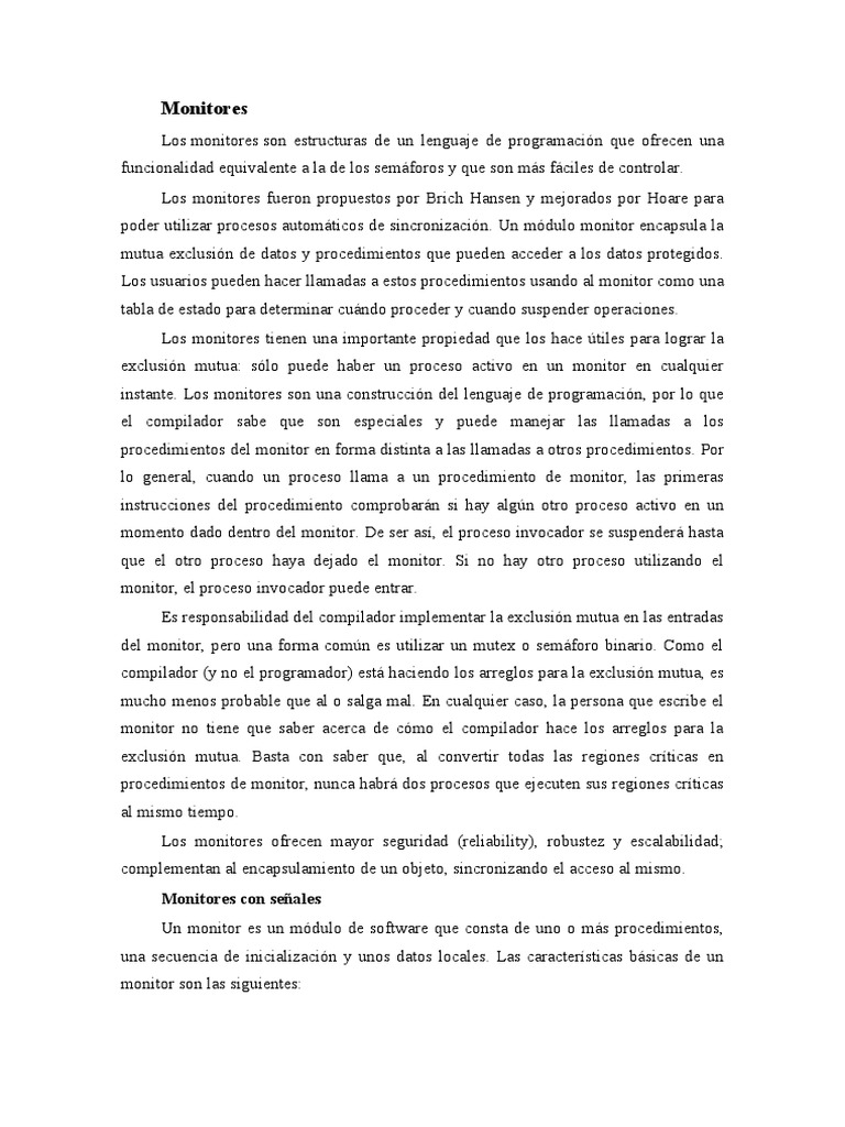 Monitores y el Modelo de Hoare | PDF | Proceso (Computación) | Paso de ...