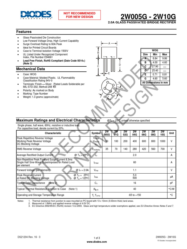 Diodesincorporated 2w10g Datasheets 8452 | PDF | Rectifier | Capacitor