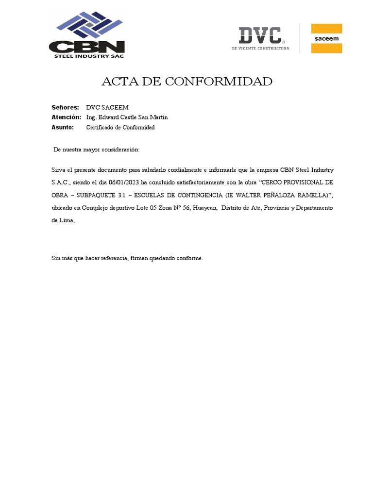 Acta de Conformidad | PDF