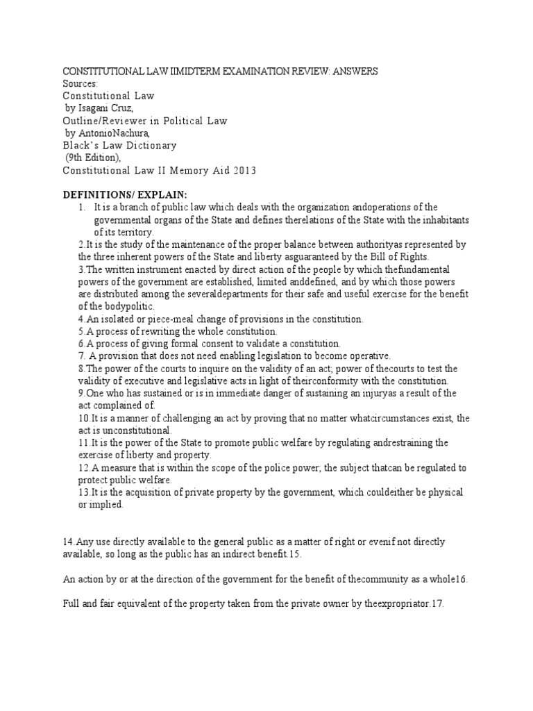 Constitutional Law Ii Midterm Examination Review Pdf Constitution Police Power United 
