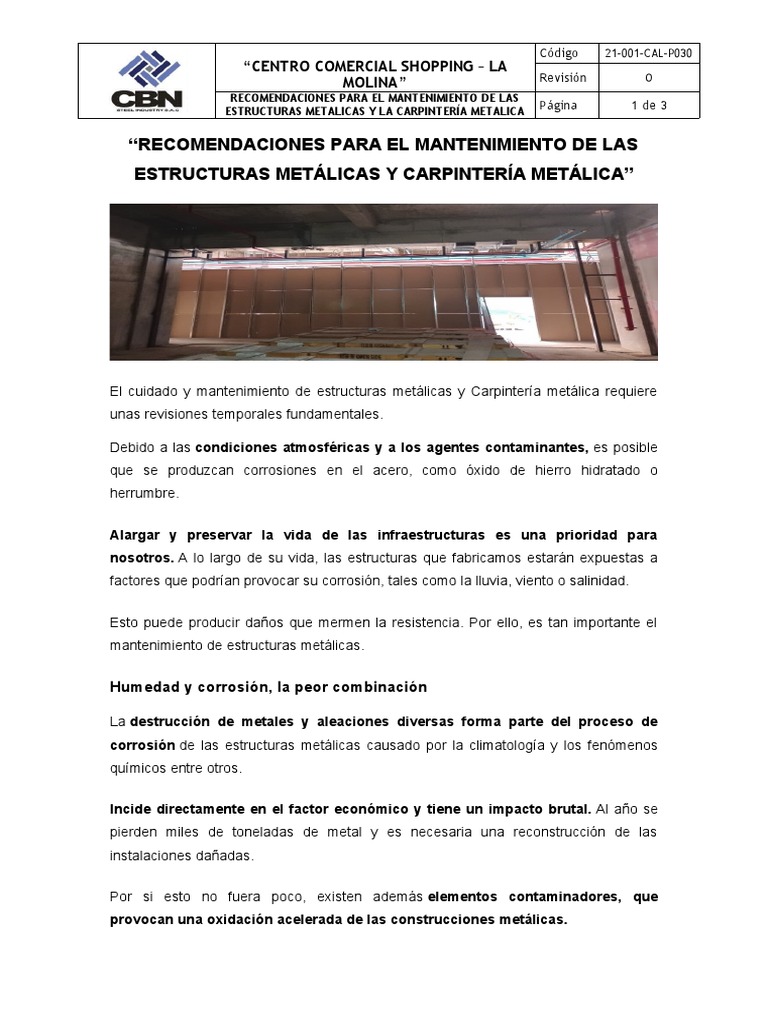 Recomendaciones para El Mantenimiento de Las Eemm y Carpinteria ...