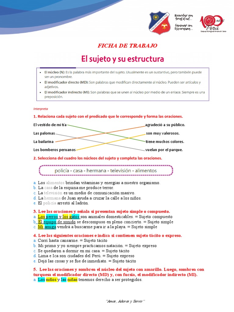 Estructura del Sujeto para Primaria | PDF | Asunto (gramática) | Perú