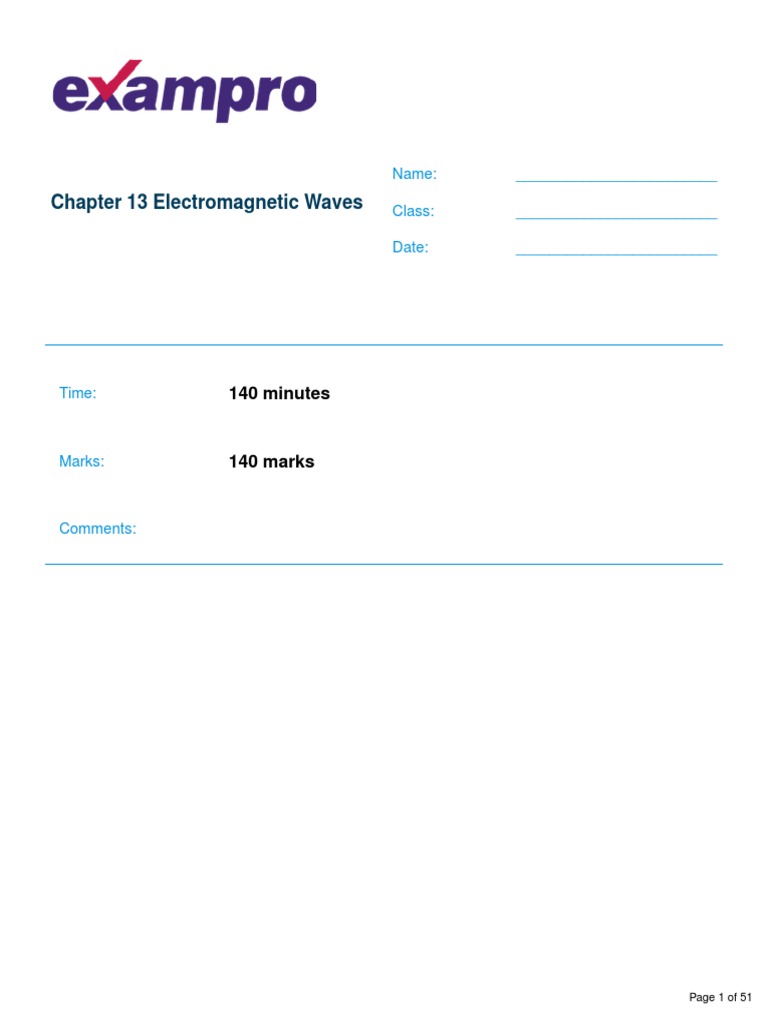 Chapter 13 - Electromagnetic Waves Exam Pack and Markscheme | PDF | Electromagnetic Radiation ...