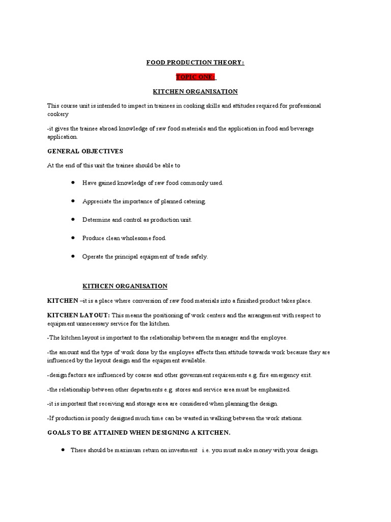 Food Production Theory-1 | Download Free PDF | Chef | Tableware