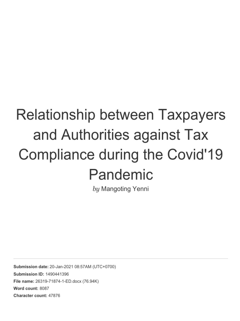Relationship Between Taxpayers and Authorities Against Tax Compliance ... Relationship Between Taxpayers and Authorities Against Tax Compliance ...