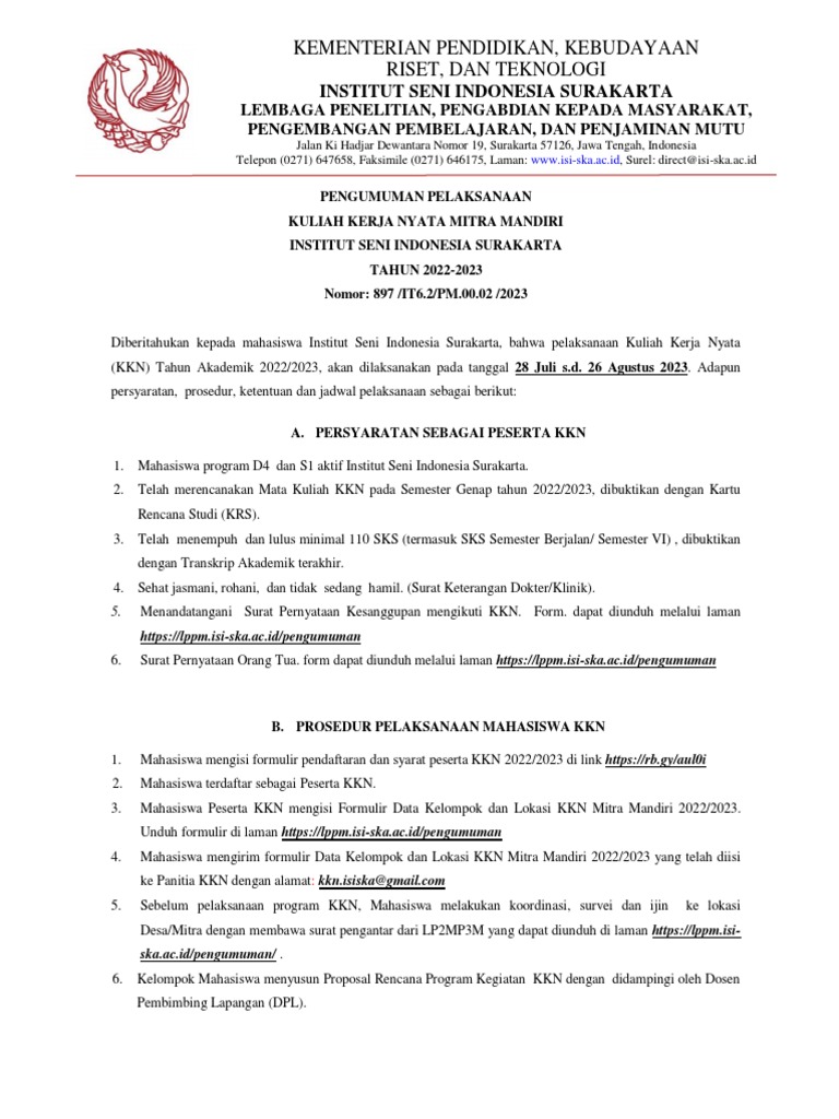 Pengumuman KKN 2023 | PDF