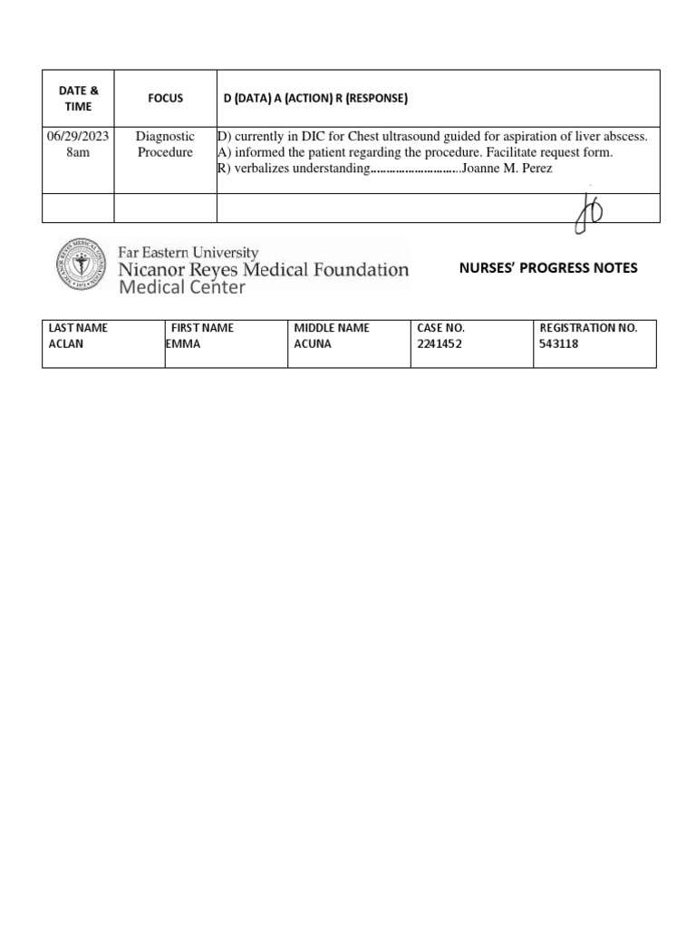 Diagnostic Procedure Fdar | PDF