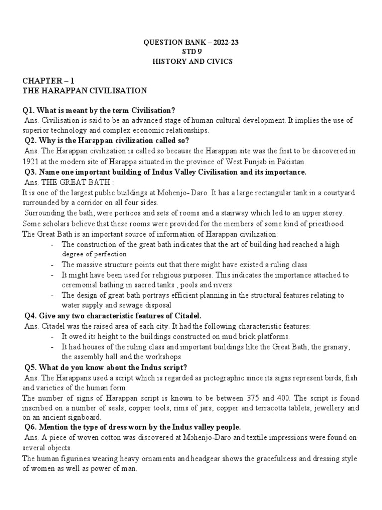 History and Civics Revised Question Bank Class 09 2022 23 | PDF ...