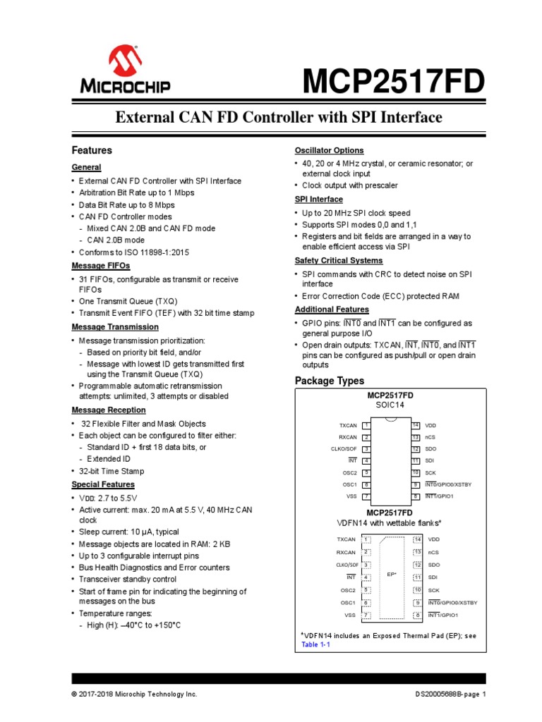 MCP2517FD External CAN FD Controller With SPI Interface 20005688B | PDF | Information And ...