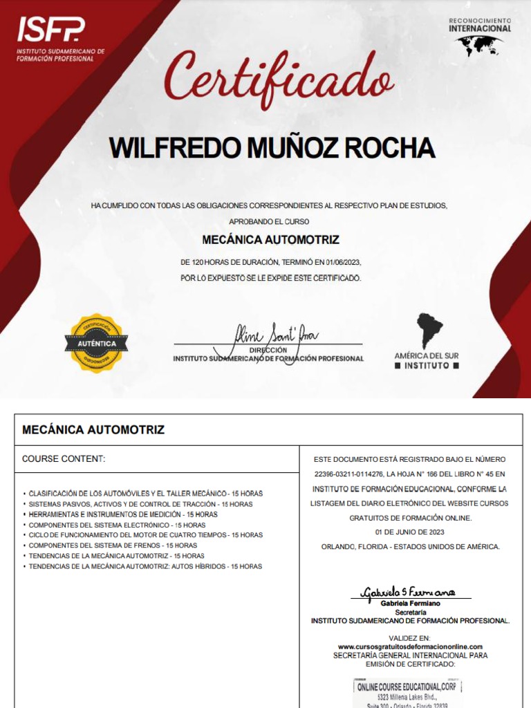 Wilfredo Muñoz Rocha - Mecanica Automotriz | PDF