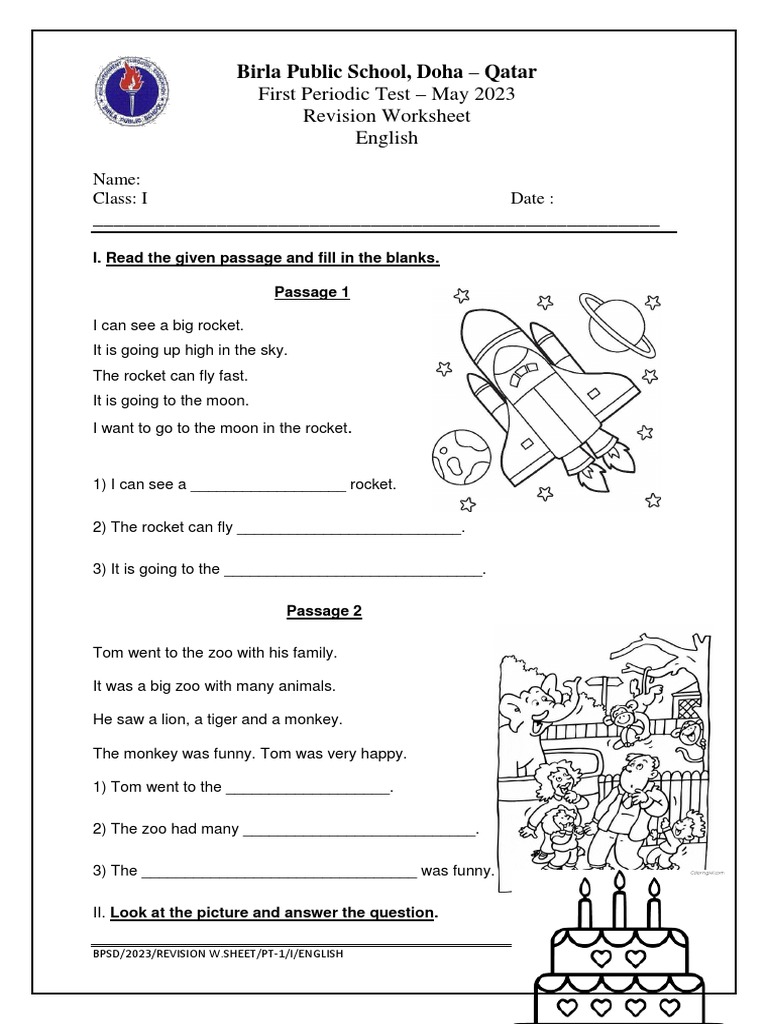 English Revision Worksheet for PT-1 | PDF