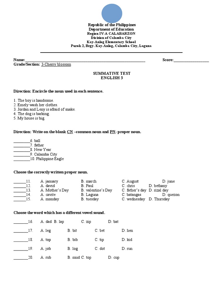 Q1 Eng Summative Exam | PDF