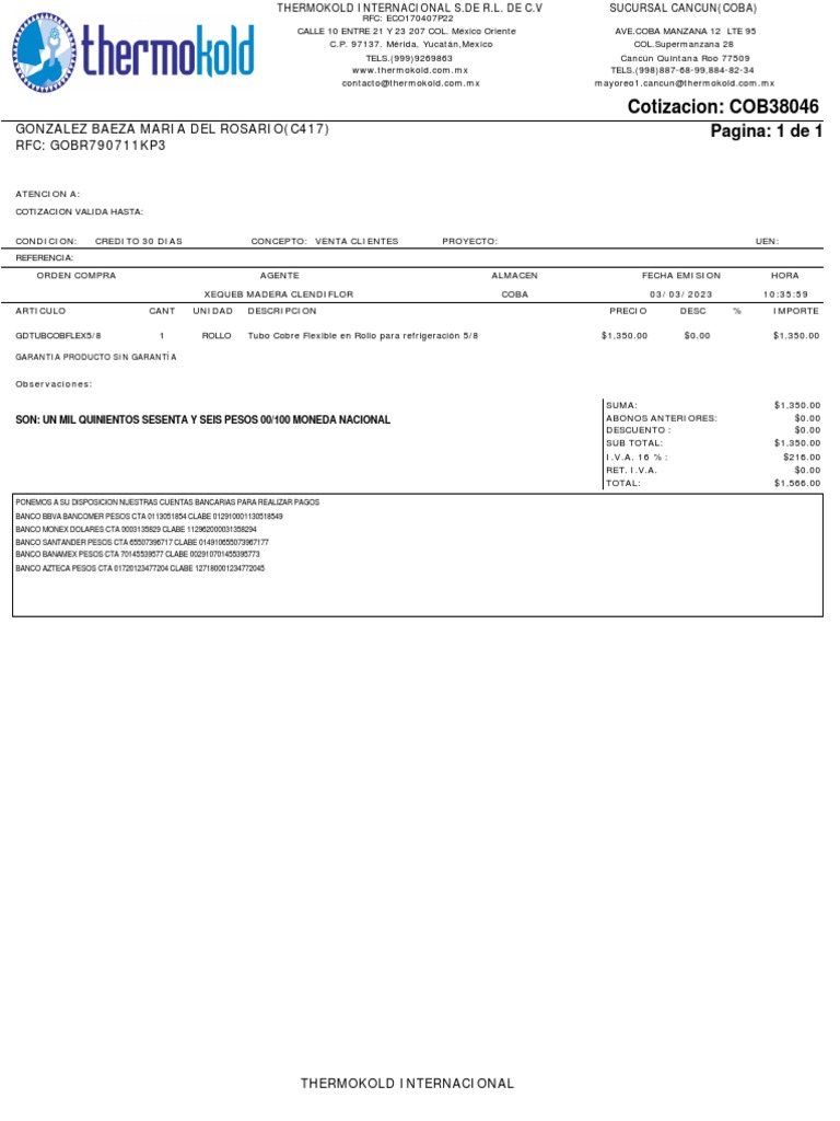 Cotizacion BAEZA | PDF | Servicios financieros | Bancario