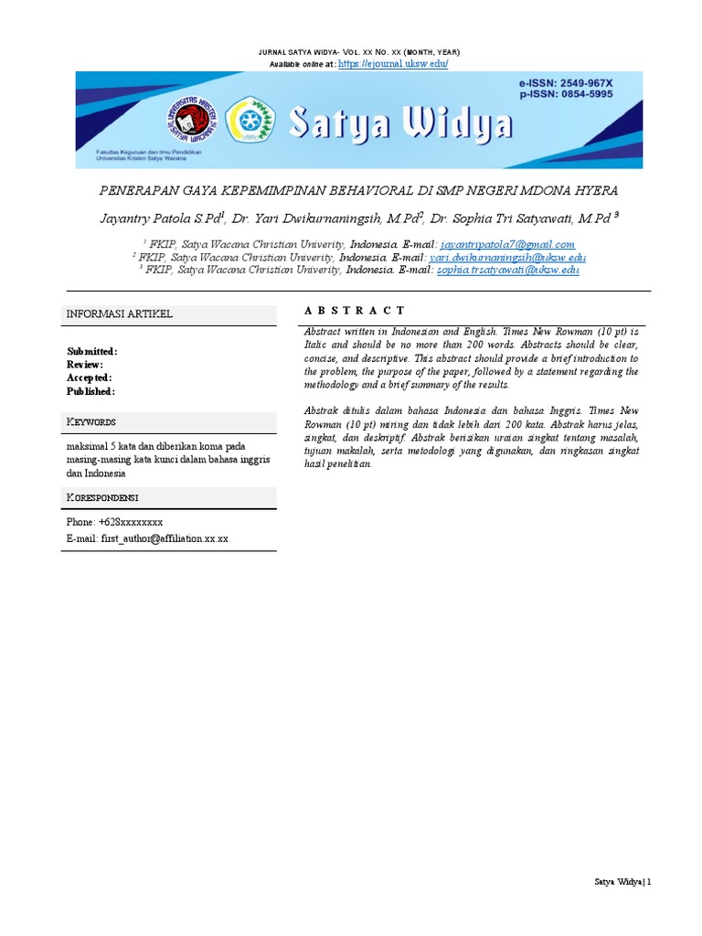 TEMPLATE JURNAL SATYA WIDYA Revisi | PDF