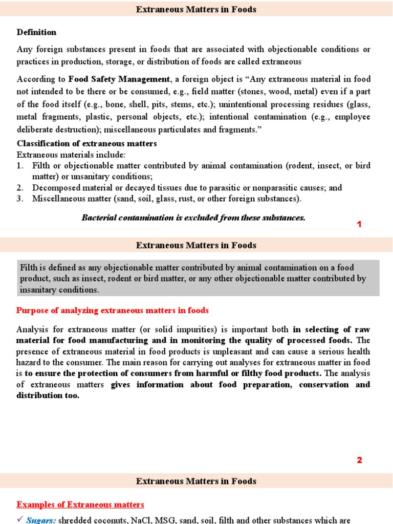Extraneous Matters in Food | PDF | Hazards | Risk