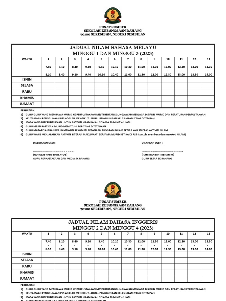 Jadual Waktu Nilam 2023 | PDF