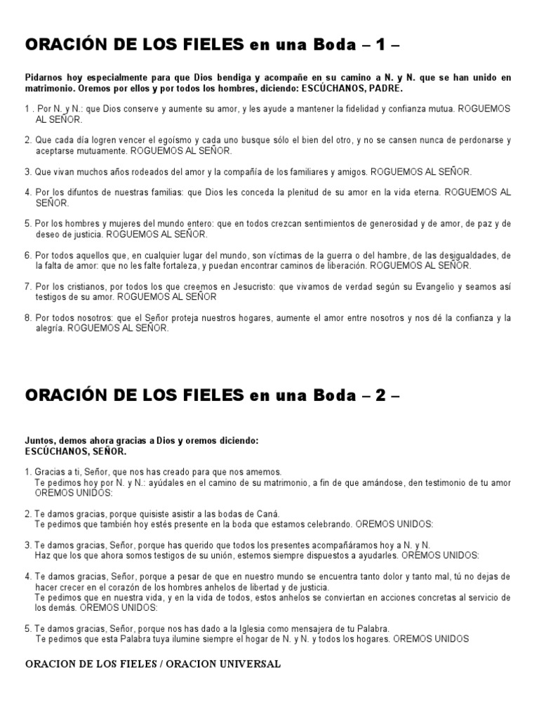 ORACIÓN DE LOS FIELES en Una Boda | PDF | María, madre de Jesús | Amor