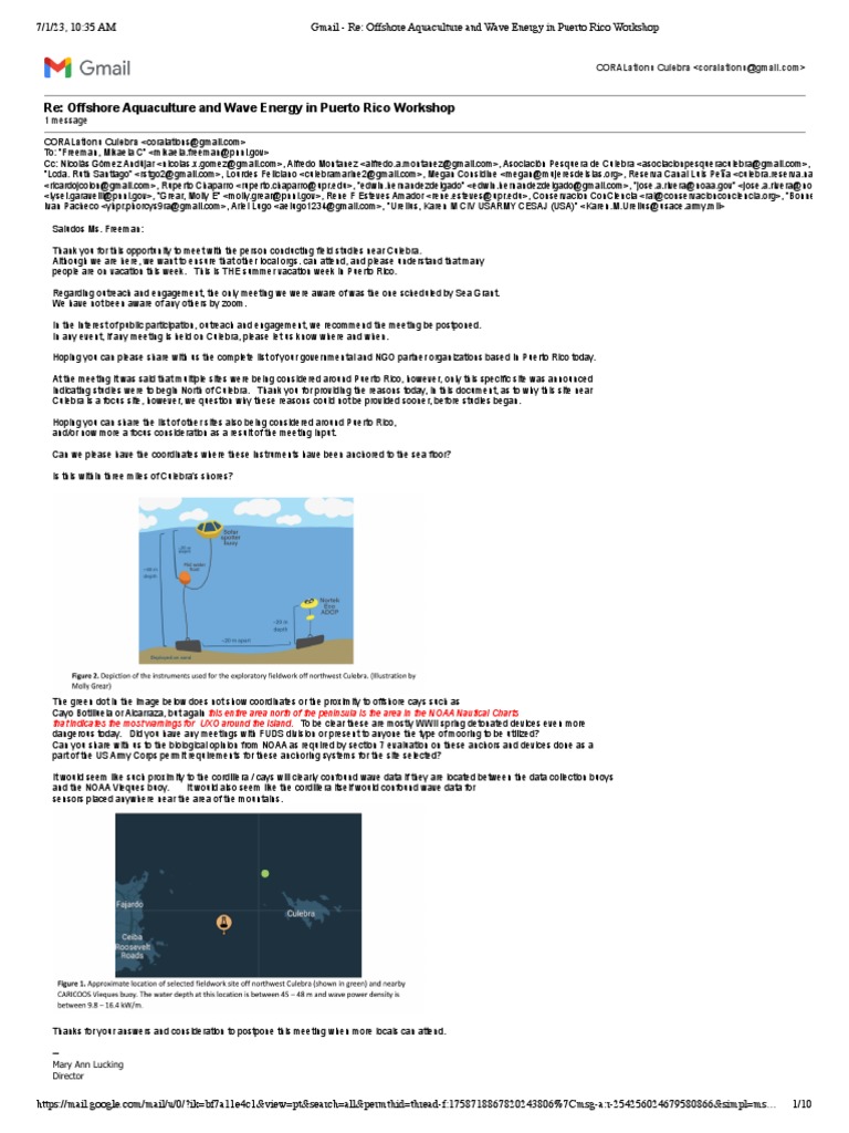 Fishfarm - Gmail - Re - Offshore Aquaculture and Wave Energy in Puerto Rico Workshop | PDF ...