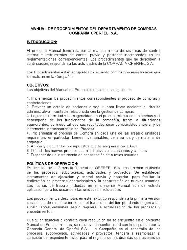 Manual de Procedimientos de Compras | PDF | Calidad (comercial) | Presupuesto