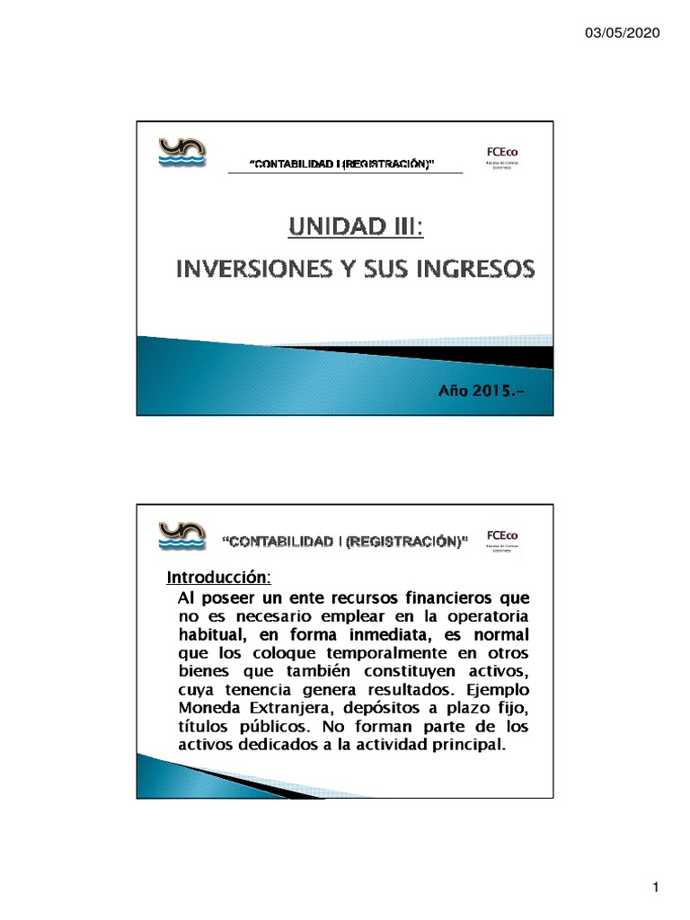Unidad III Punto 1 Inversiones y Sus Ingresos - Cr. Retamar 2020 | PDF ...