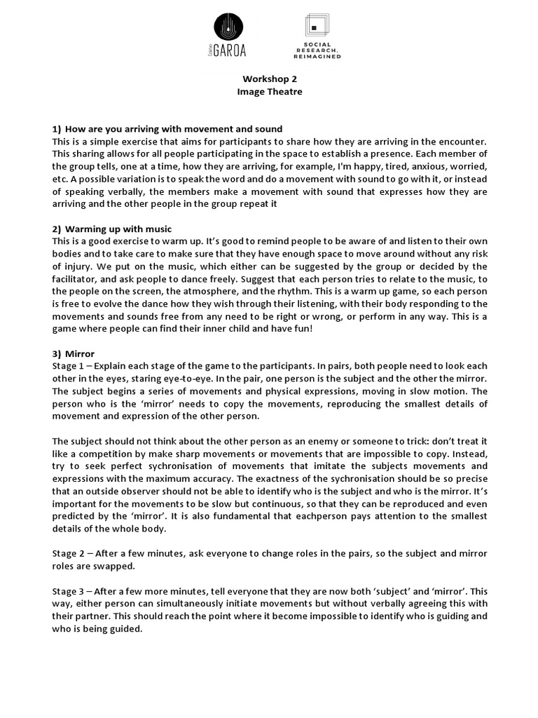 Workshop 2 - Image Theatre Exercises | PDF | Dances | Mirror