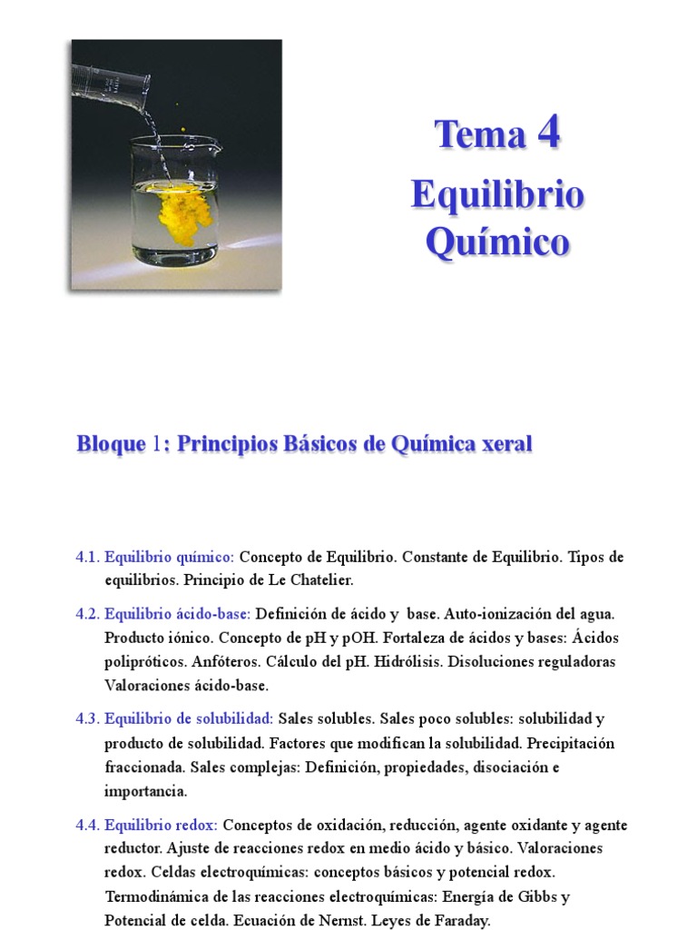 Tema 4 Equilibrio Químico | PDF | Redox | Solubilidad