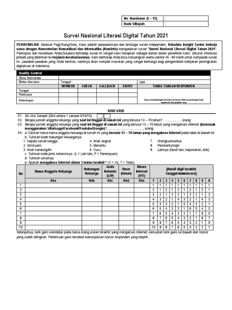 Kuesioner Literasi Digital 2021 - 300921 | PDF