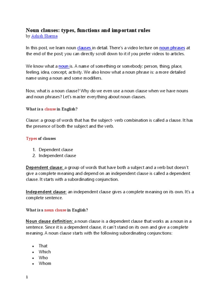 Noun Clauses by Ashish Sharma | PDF | Clause | Verb